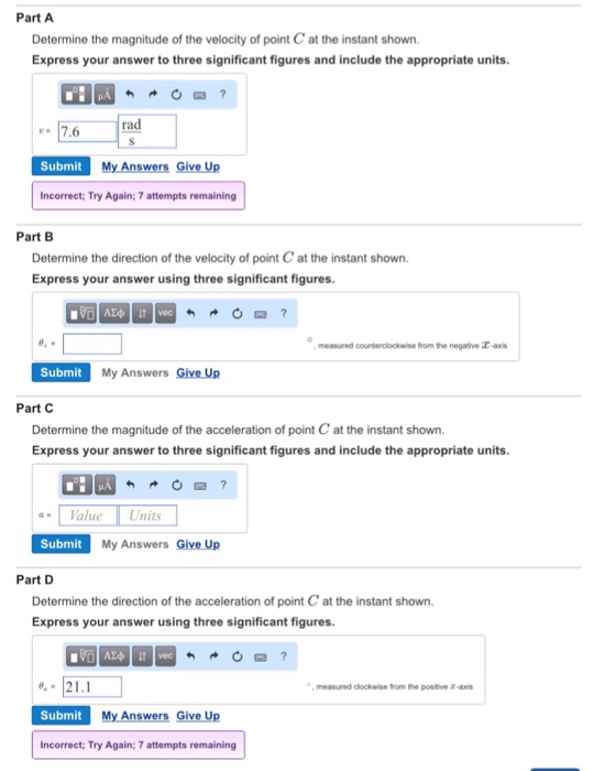 Solved Problem 16.123 Member AB has the angular velocity | Chegg.com