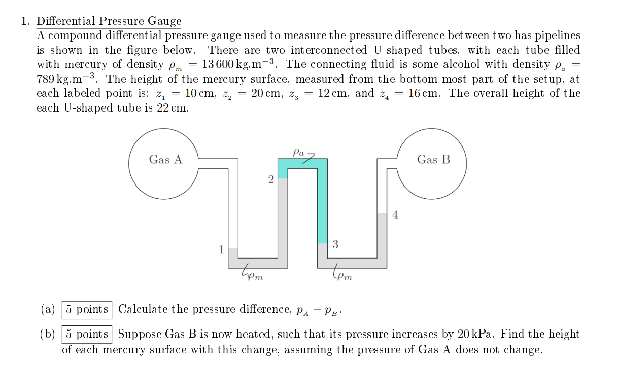 Solved Differential Pressure GaugeA compound differential | Chegg.com