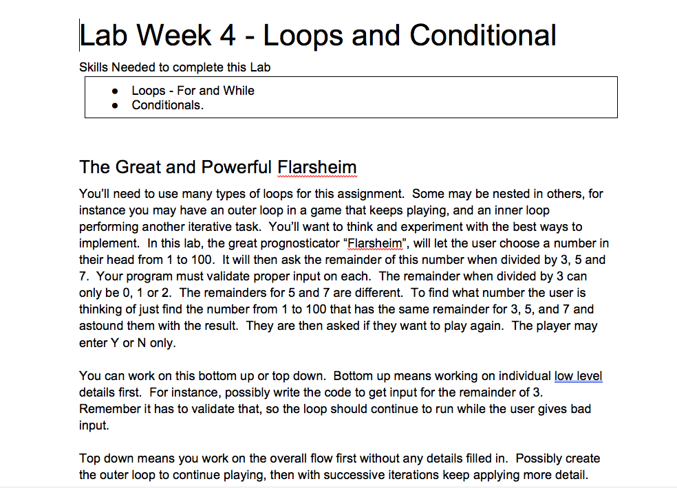 Lab Week 4 - Loops and Conditional Skills Needed to | Chegg.com