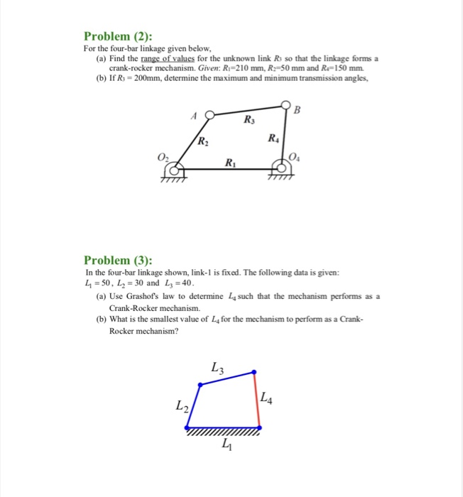Solved Problem (2): For the four-bar linkage given below (a) | Chegg.com