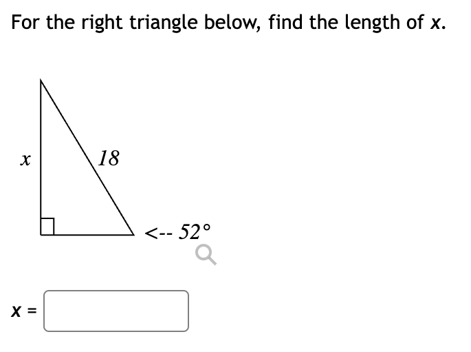 Solved For the right triangle below, find the length of x. | Chegg.com