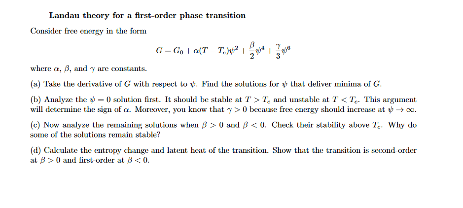 Solved Landau theory for a first-order phase transition | Chegg.com