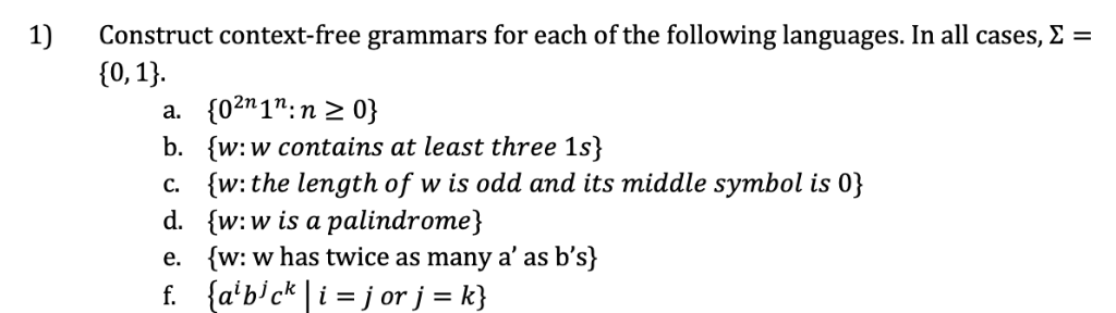 Solved Construct context-free grammars for each of the | Chegg.com