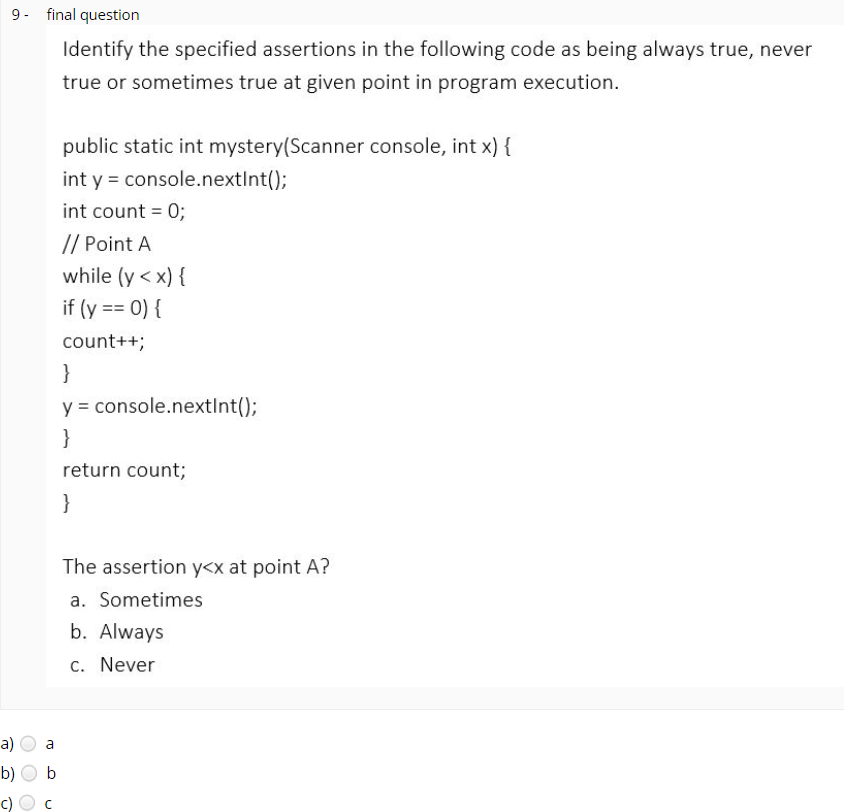 Solved 9. final question Identify the specified assertions | Chegg.com