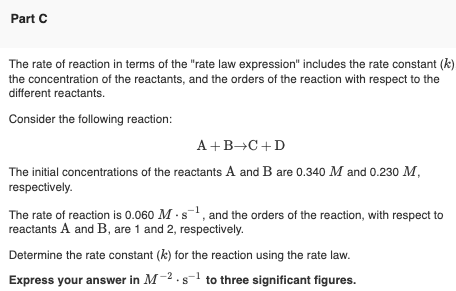 Solved The rate of reaction in terms of the "rate law | Chegg.com