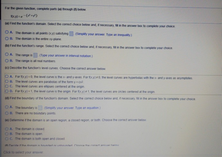 Solved For the given function, complete parts (a) through () | Chegg.com