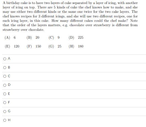 Solved A birthday cake is to have two layers of cake | Chegg.com