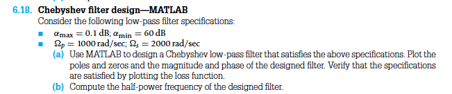Solved 8. Chebyshev filter design-MATLAB Consider the | Chegg.com