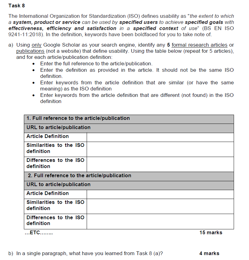 Solved Task 8 The International Organization for | Chegg.com