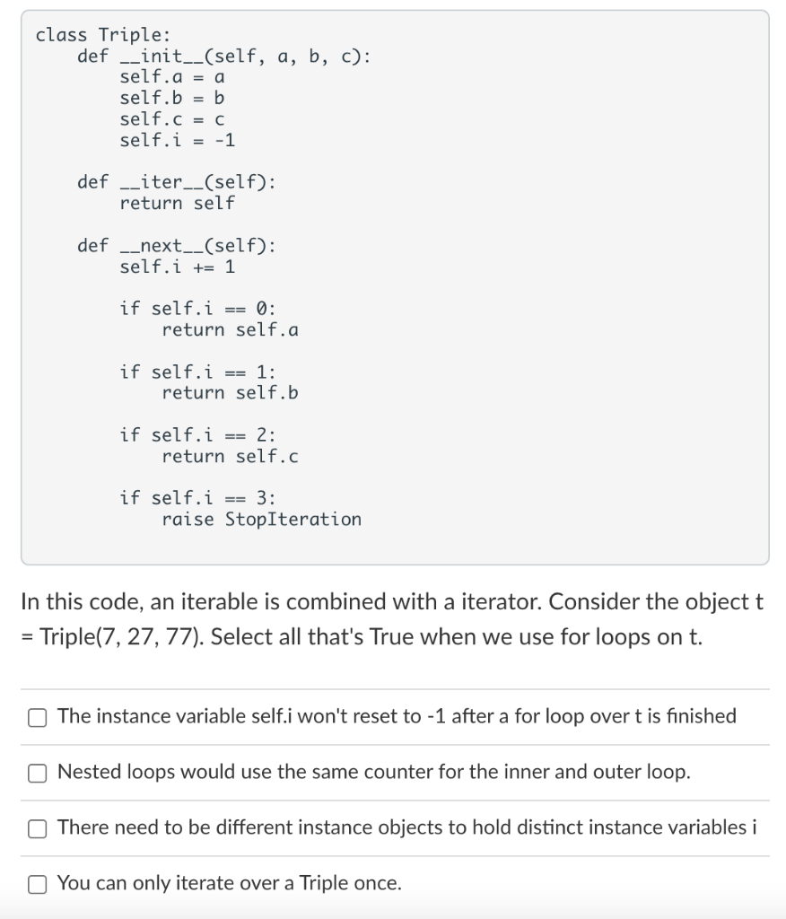 Solved def return self In this code, an iterable is combined | Chegg.com