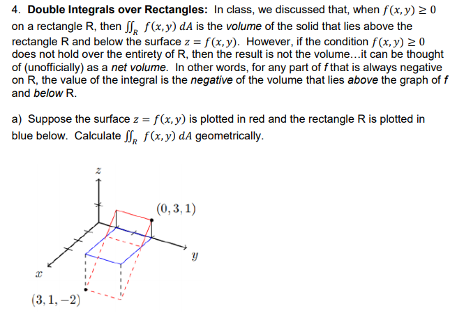 Solved 4. Double Integrals over Rectangles: In class, we | Chegg.com