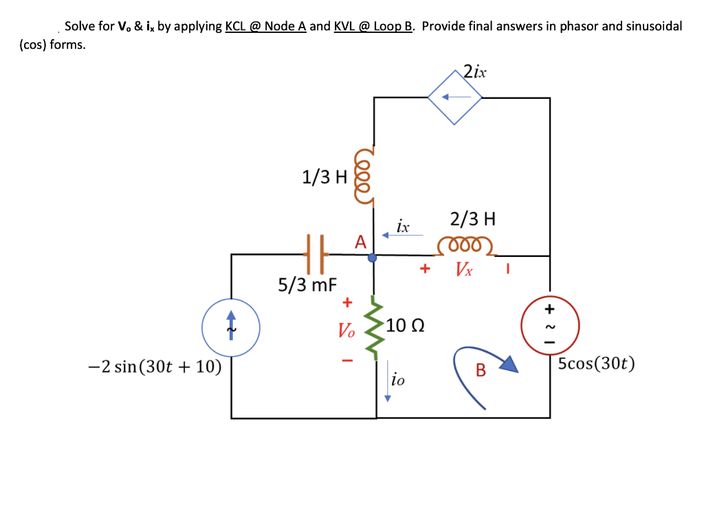 Solved Solve for Vo \& ix by applying KCL@ Node A and KVL @ | Chegg.com