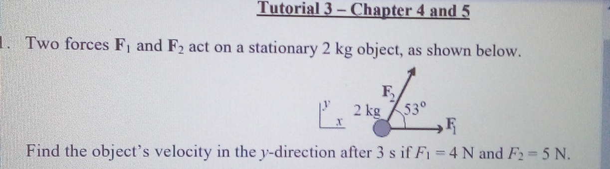 Solved Two forces F1 and F2 act on a stationary 2 kg object, | Chegg.com