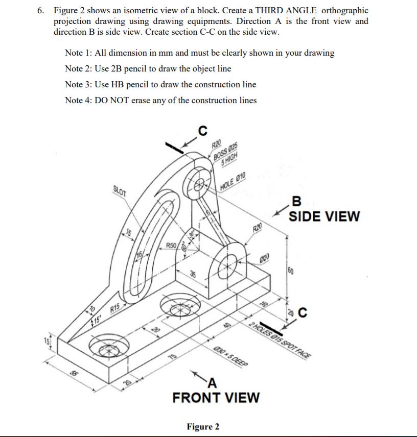 Solved 6. Figure 2 shows an isometric view of a block. | Chegg.com
