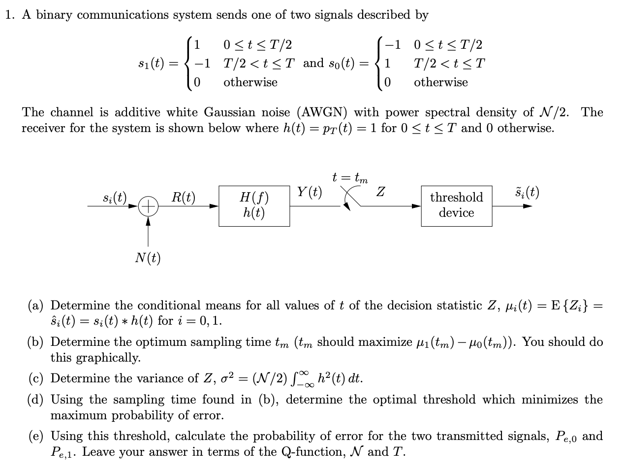 1. A binary communications system sends one of two | Chegg.com