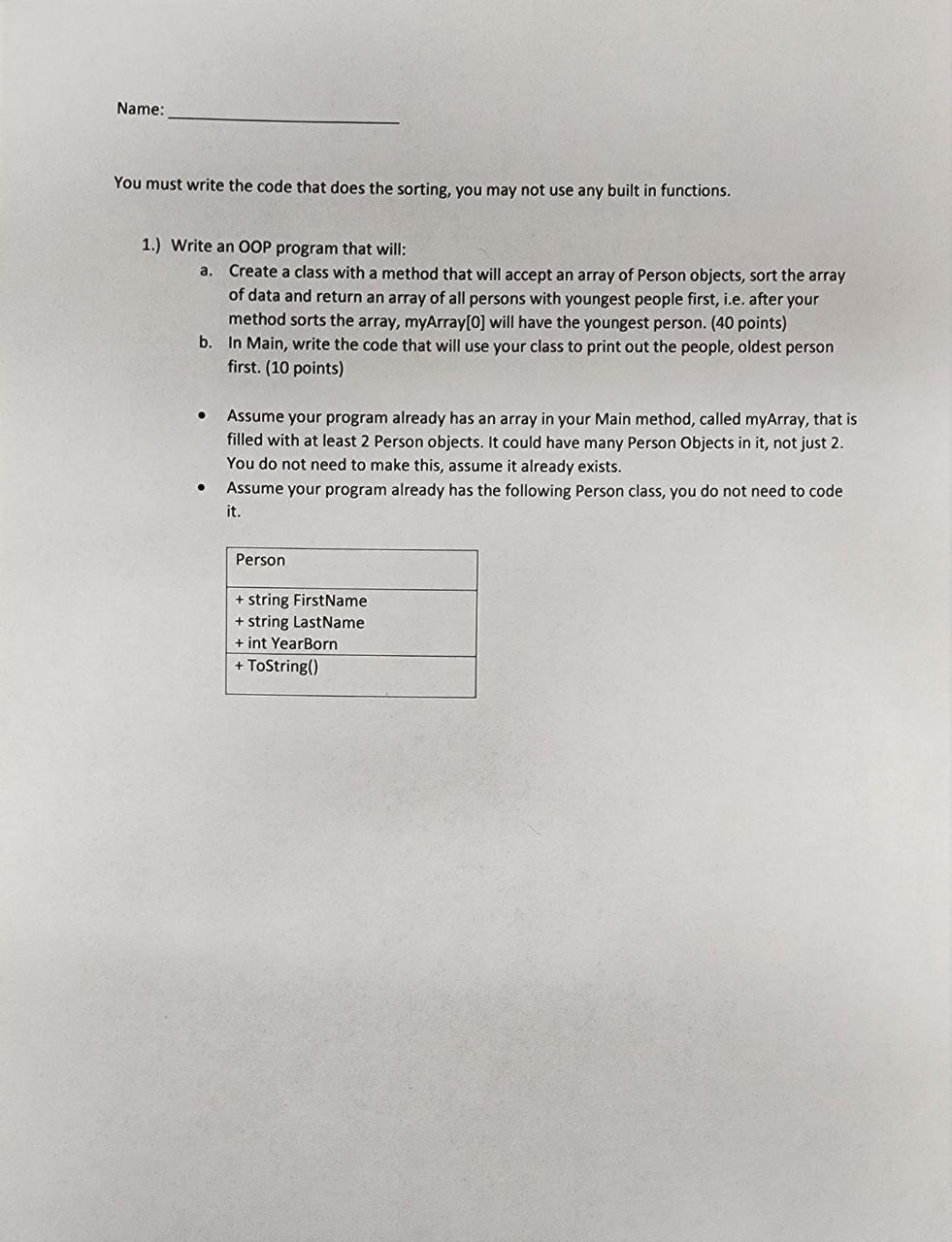 Solved 1 Write An Oop Program That Will A Create A Class