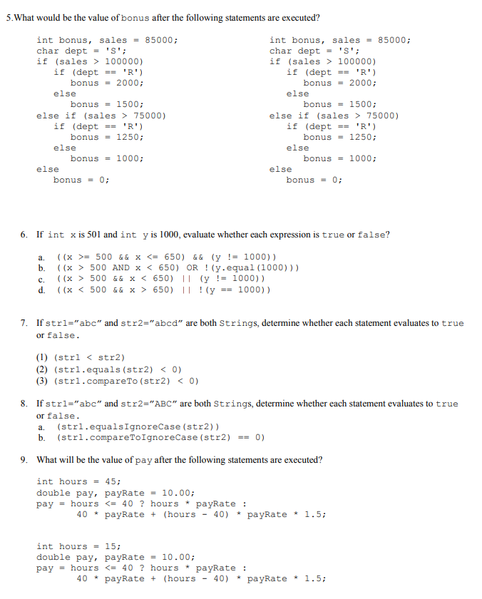 (Solved) : 5 Would Value Bonus Following Statements Executed Int Bonus ... (Solved) : 5 Would Value Bonus Following Statements Executed Int Bonus ...
