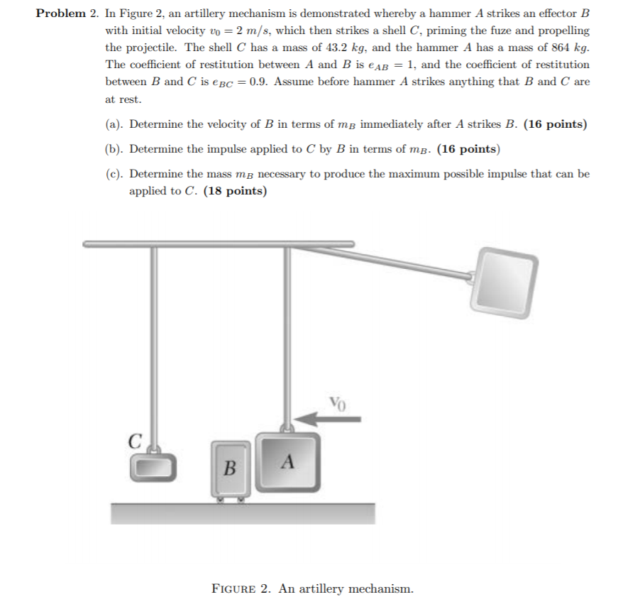 Solved Problem 2. In Figure 2, an artillery mechanism is | Chegg.com