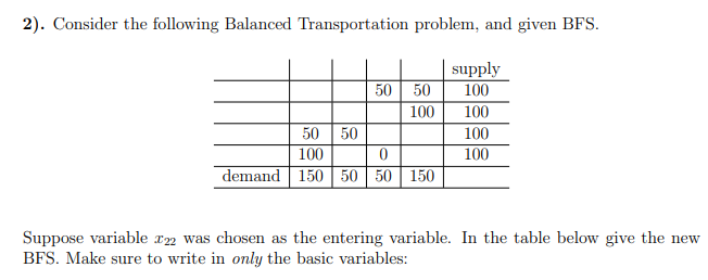 Solved 2). Consider the following Balanced Transportation | Chegg.com