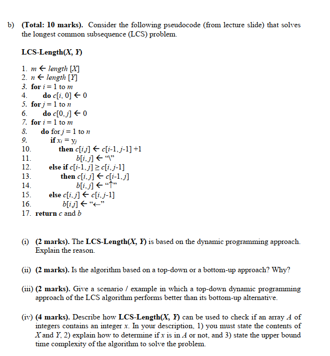 Solved (Total: 10 marks). Consider the following pseudocode | Chegg.com