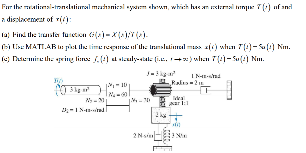 Solved For the rotational-translational mechanical system | Chegg.com