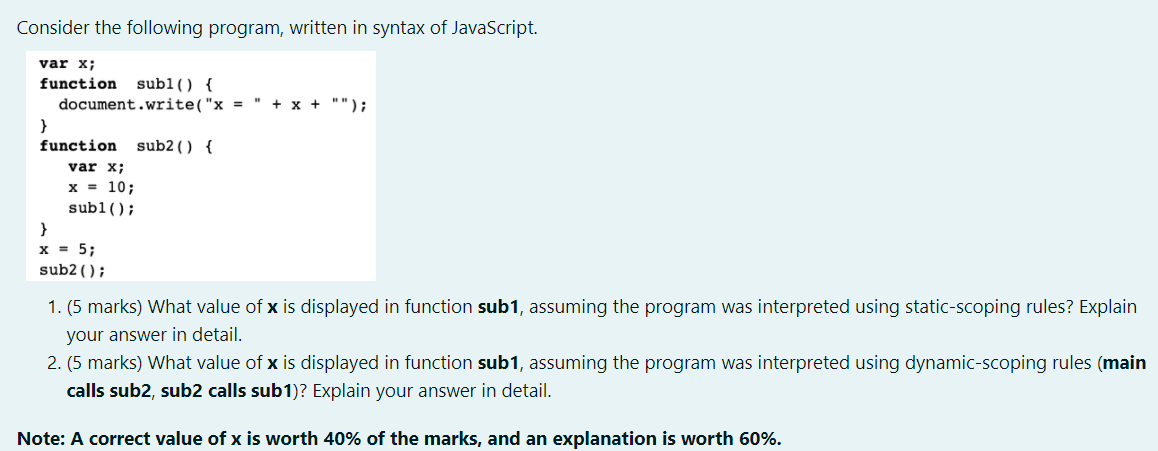 Solved Consider the following program, written in syntax of | Chegg.com