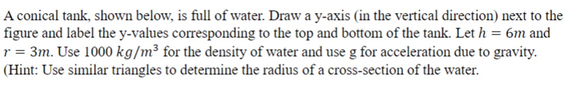 Solved A conical tank, shown below, is full of water. Draw a | Chegg.com
