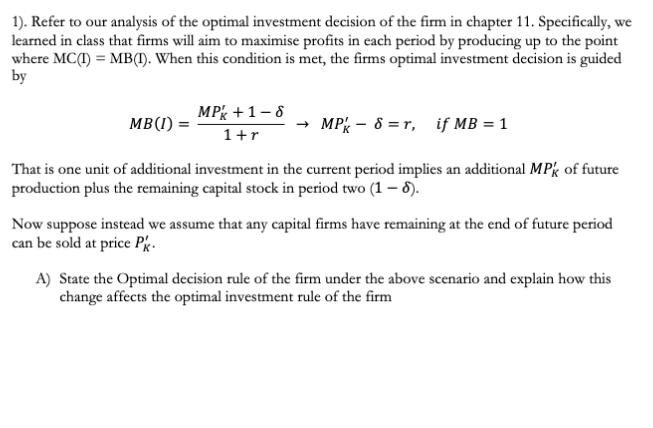 Solved 1). Refer to our analysis of the optimal investment | Chegg.com