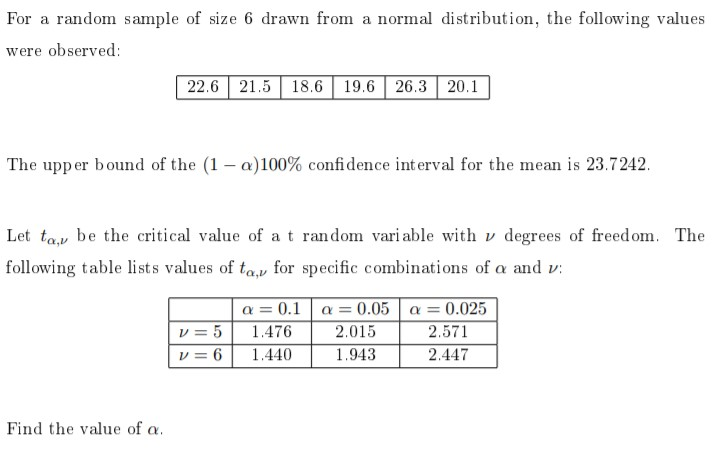 Solved For a random sample of size 6 drawn from a normal | Chegg.com