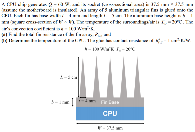 Solved A CPU chip generates 0-60 W, and its socket | Chegg.com