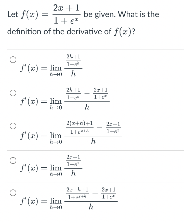 Solved Let f(x)=2x+11+ex ﻿be given. What is thedefinition of | Chegg.com