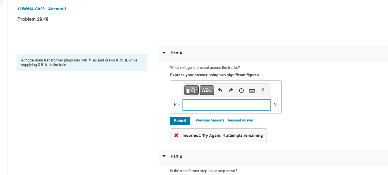 Solved A model-train transformer plugs into 140 ﻿VV ac and | Chegg.com