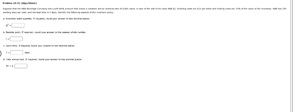Solved Problem 10-01 (Algorithmic) Suppose that the Rue | Chegg.com