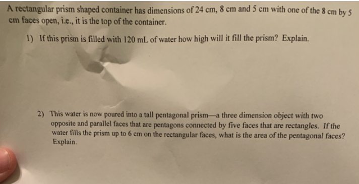 Solved A rectangular prism shaped container has dimensions | Chegg.com