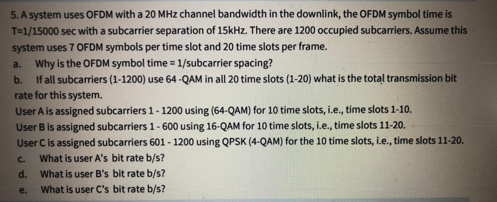 a. 5. A system uses OFDM with a 20 MHz channel | Chegg.com
