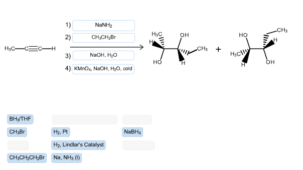 Solved NaNH2 CH3 H3C HO 2) CHCH2Br 3) NaOH, H2O 4) KMnO4, | Chegg.com