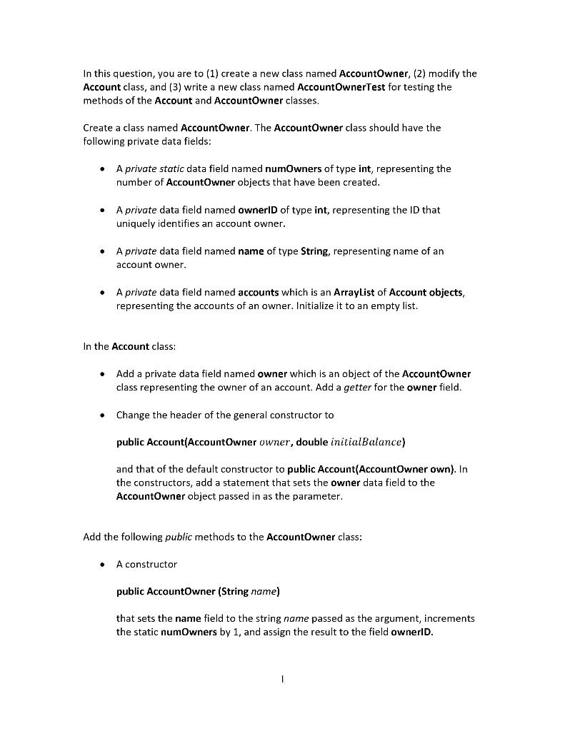 Solved In this question, you are to (1) create a new class | Chegg.com