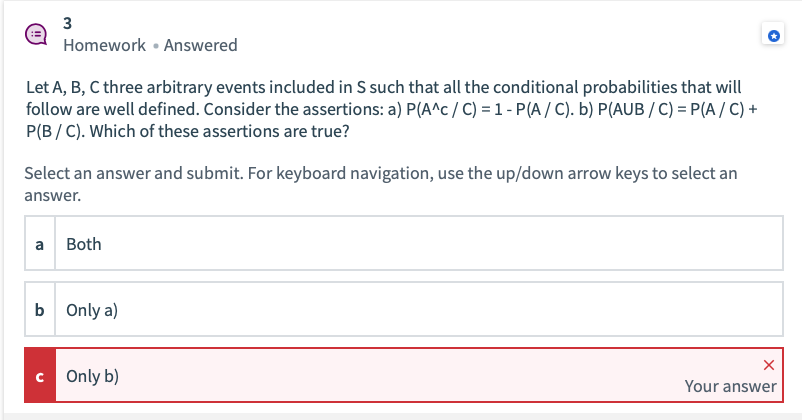 Solved Let A, B, C three arbitrary events included in S such | Chegg.com