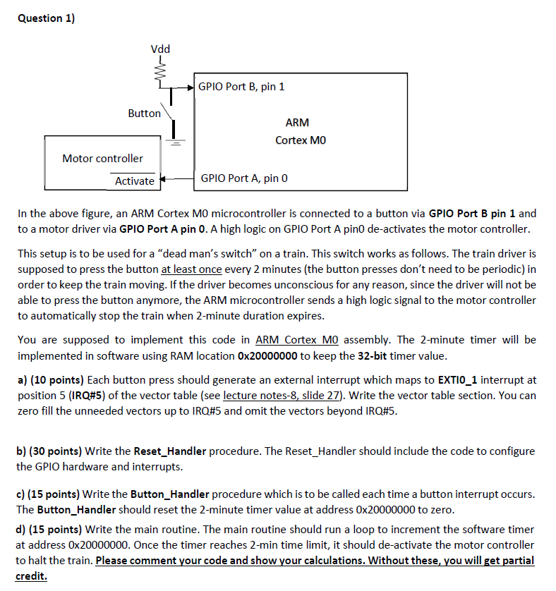 Solved Question 1) Vdd GPIO Port B, pin 1 Button ARM Cortex | Chegg.com