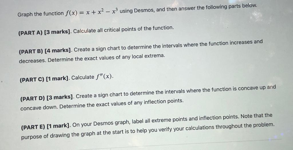 Solved Graph the function f(x)=x+x2−x3 using Desmos, and | Chegg.com