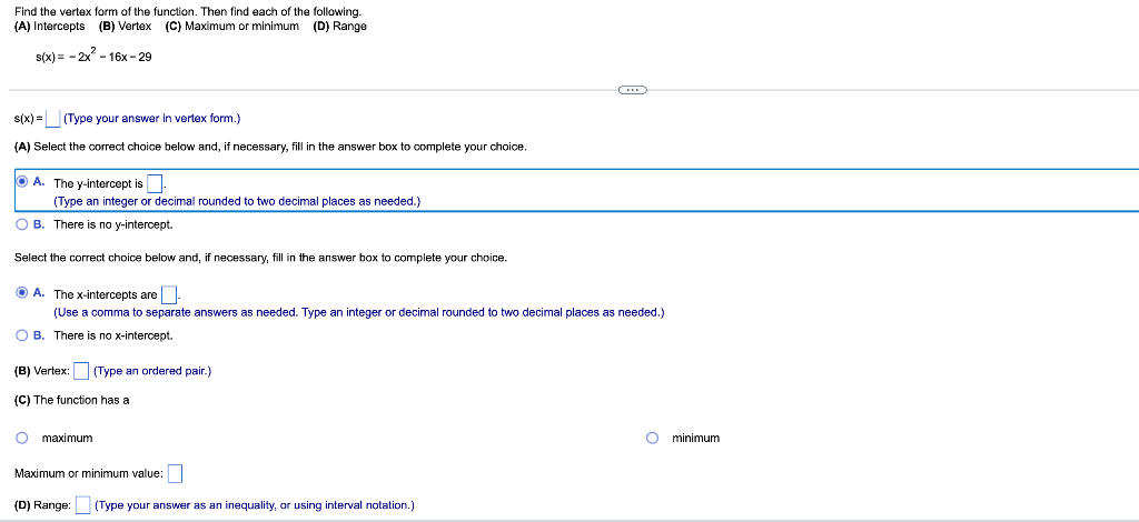 Solved Find the vertex form of the function. Then find each | Chegg.com