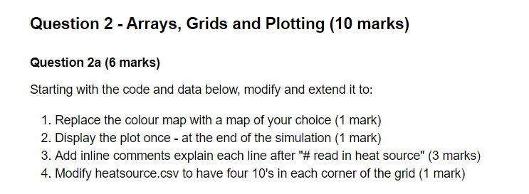 Question 2 Arrays Grids And Plotting 10 Marks 