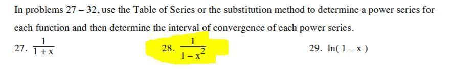 Solved #28 In problems 27 – 32, use the Table of Series or | Chegg.com