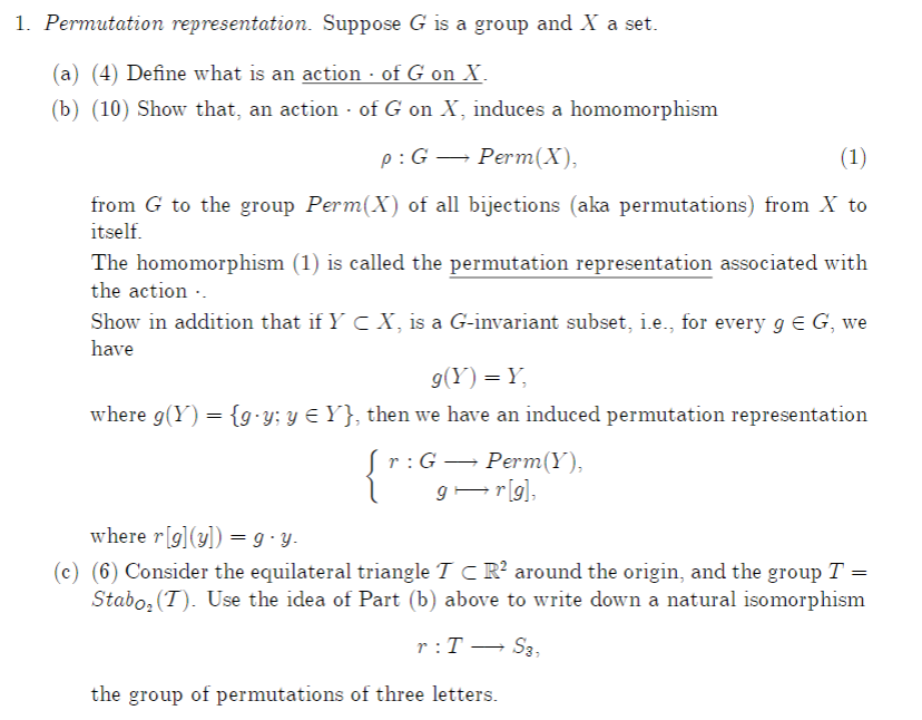 Solved 1. Permutation representation. Suppose G is a group | Chegg.com