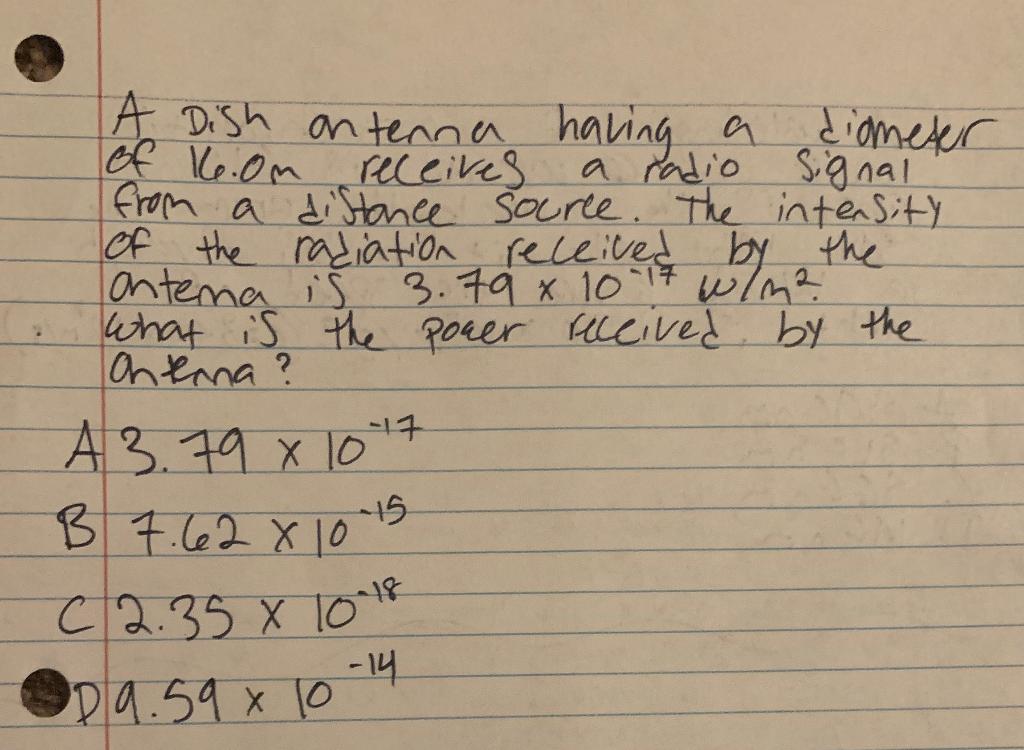 Solved diometer Signal A Dish antenna having a of 16.0m | Chegg.com