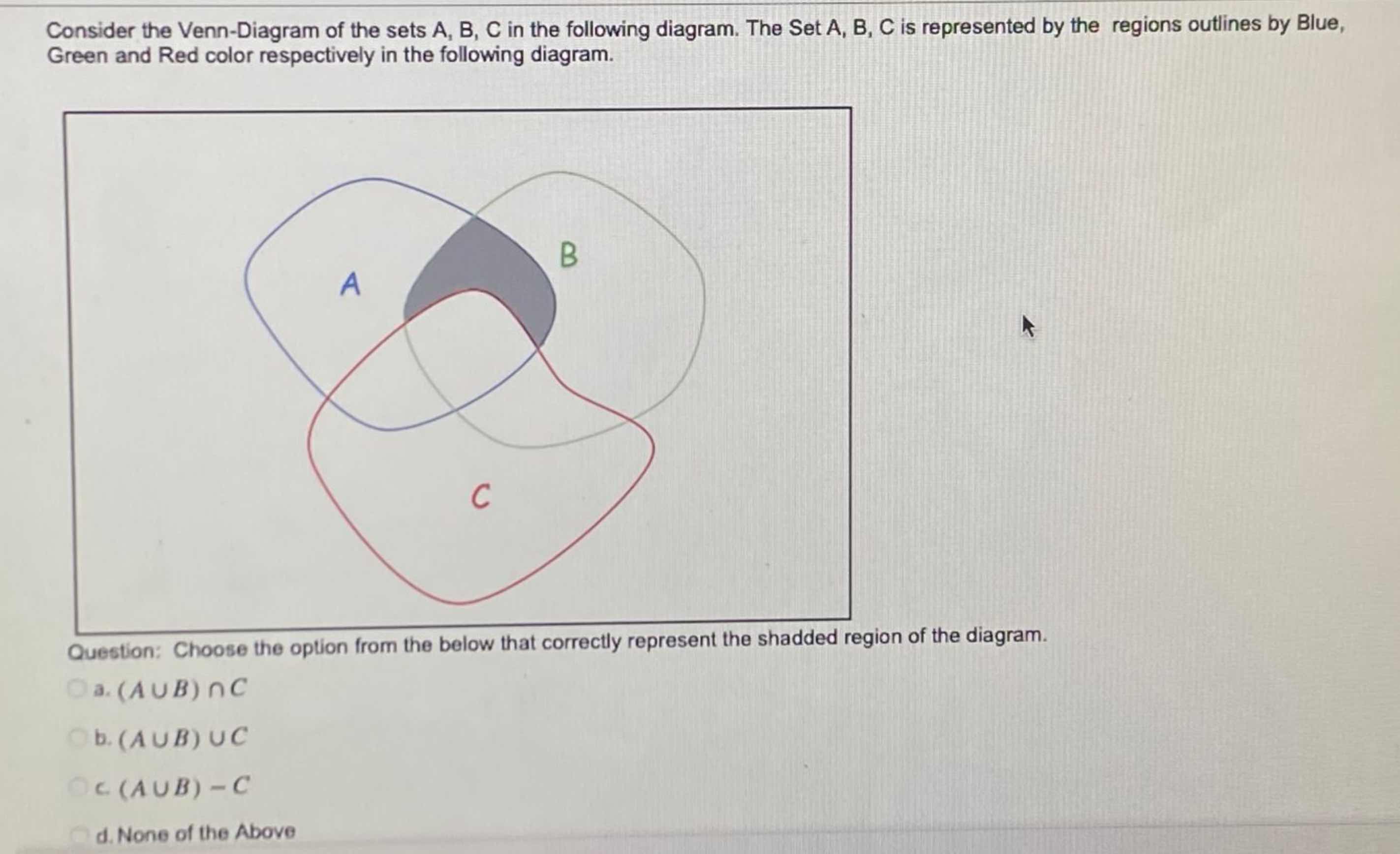 Solved Consider the Venn-Diagram of the sets A, ﻿B, ﻿C in | Chegg.com