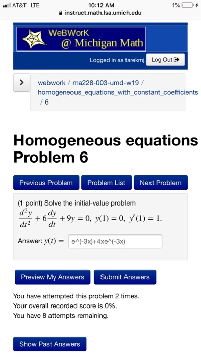Solved AT&T LTE 10:12 AM instruct.math.lsa.umich.edu WeBWorK | Chegg.com