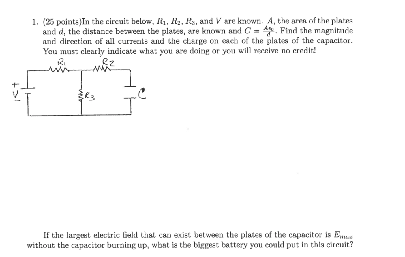 Solved 1. (25 points)In the circuit below, R1, R2, R3, and V | Chegg.com