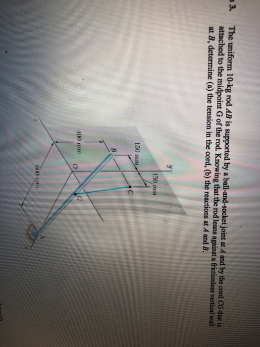 Solved 3. The uniform 10-kg rod AB is supported by a | Chegg.com
