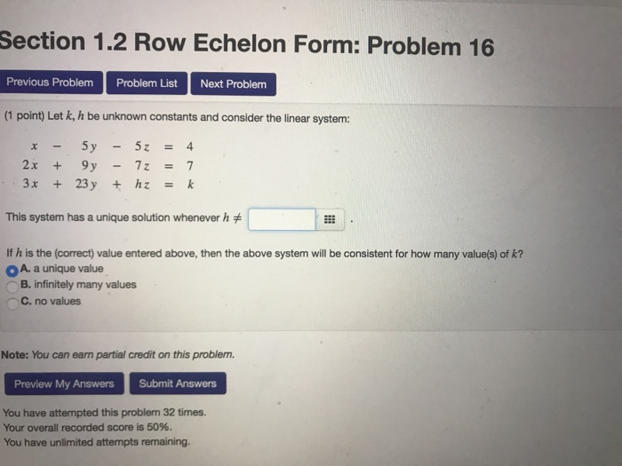 Solved Section 1.2 Row Echelon Form: Problem 16 Previous | Chegg.com